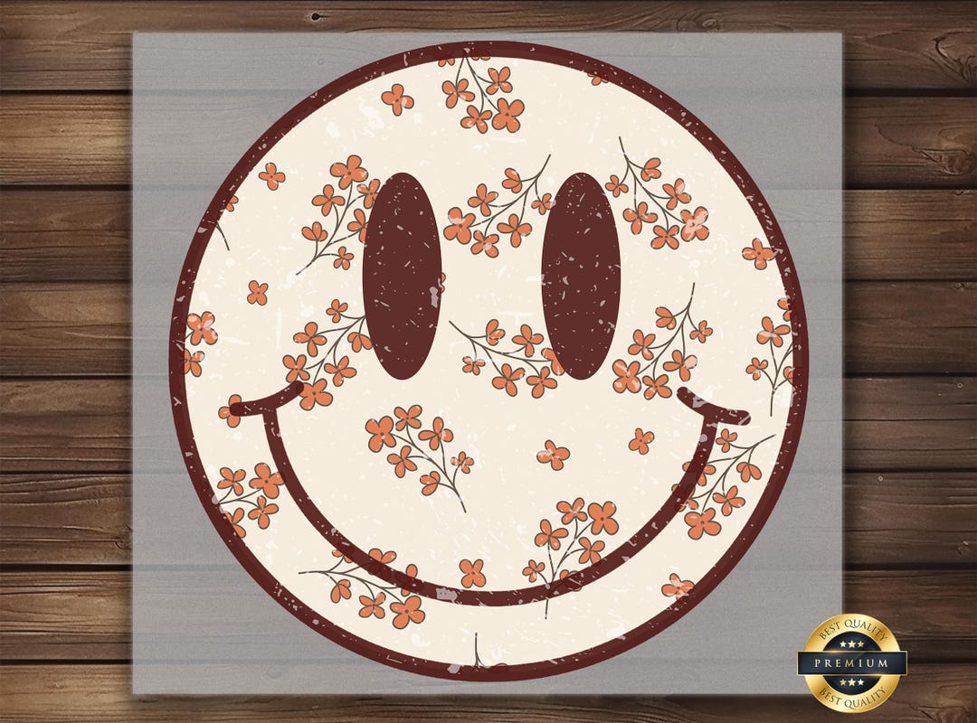Beige Smiley Face DTF Transfer - Floral Design for DIY Crafts - Etsy