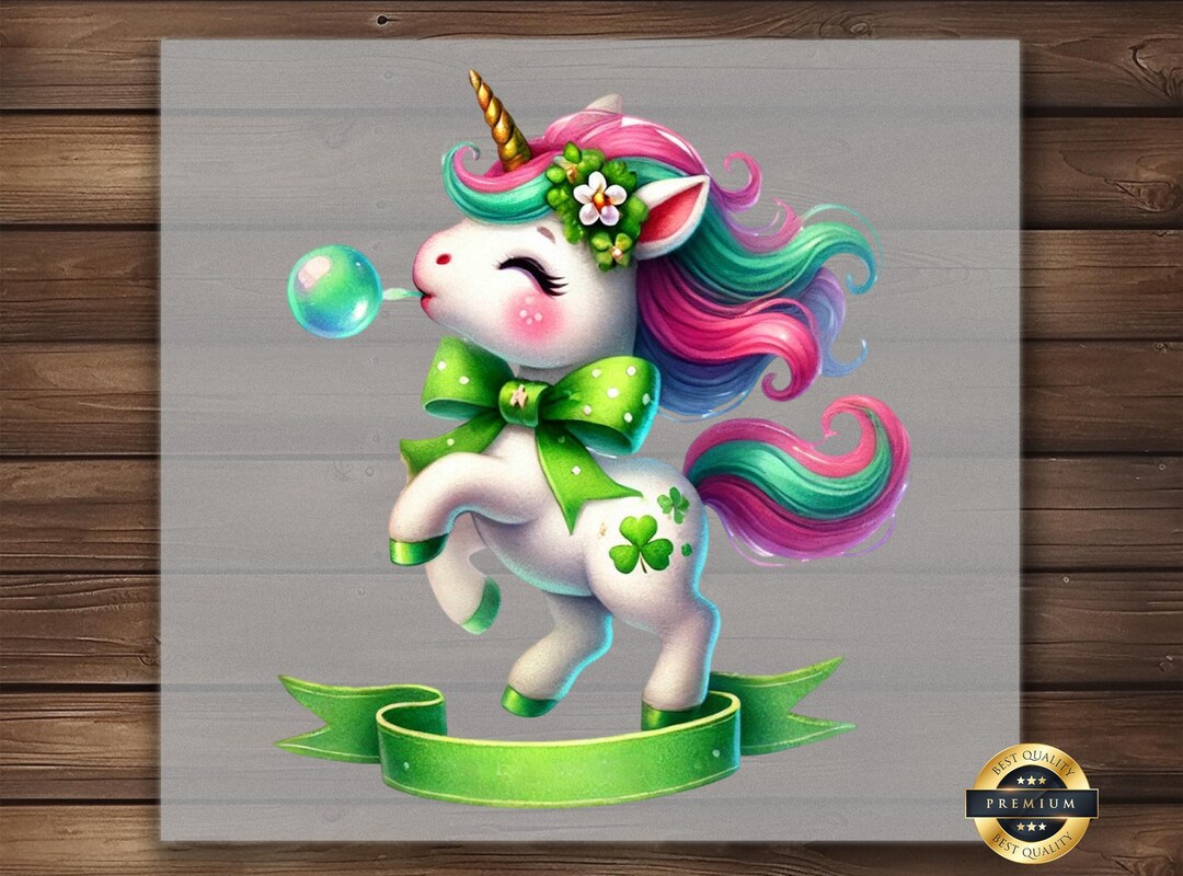 St Patrick's Day Unicorn DTF Transfer: Lucky Shamrock Pony (ready to ...