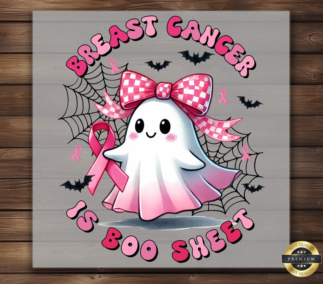Halloween Breast Cancer Ghost DTF Transfer: Pink Ribbon Iron-on Design ...