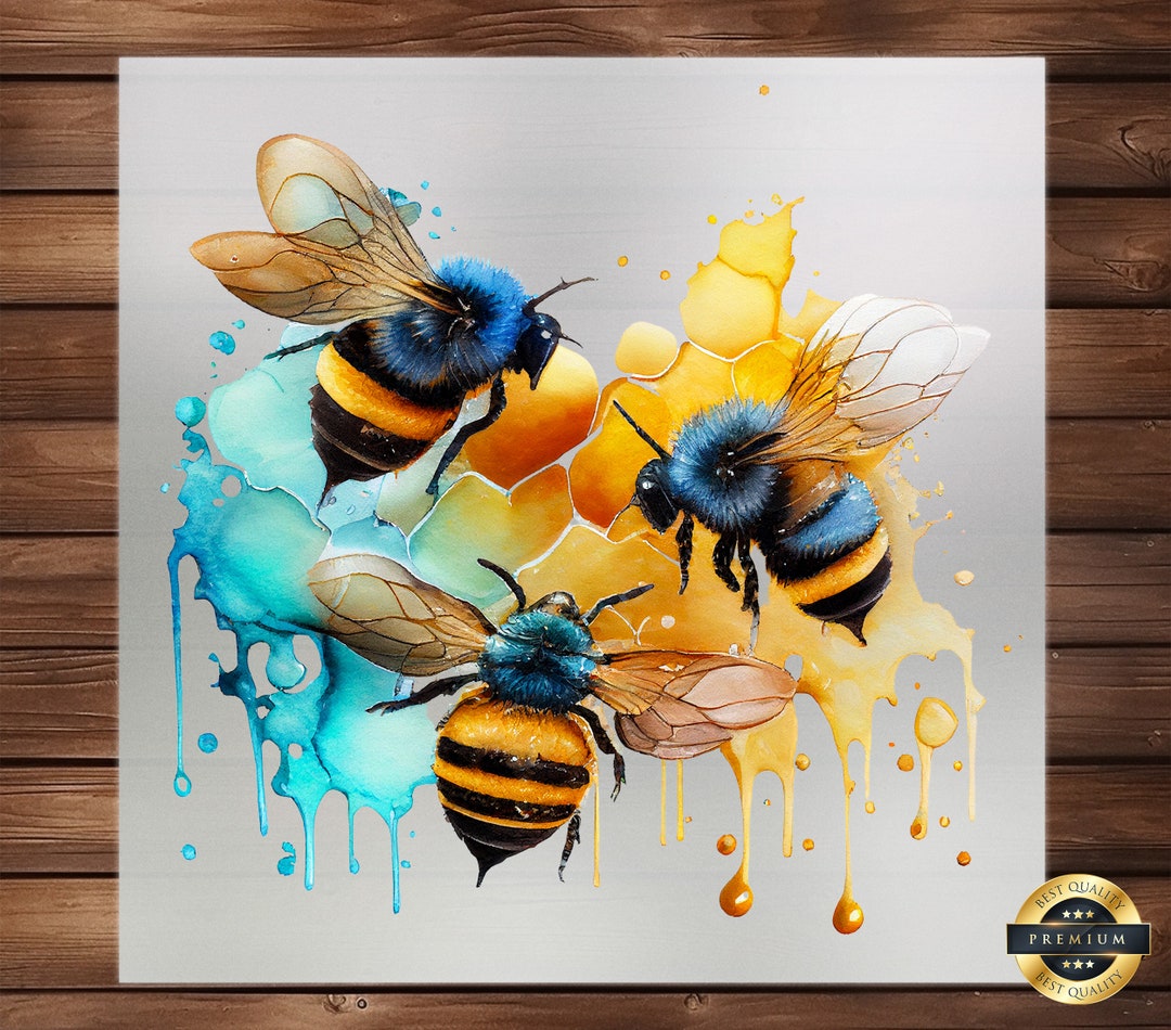 Three Blue Bees DTF Transfer for Unique Apparel Design, Artistic Bee ...