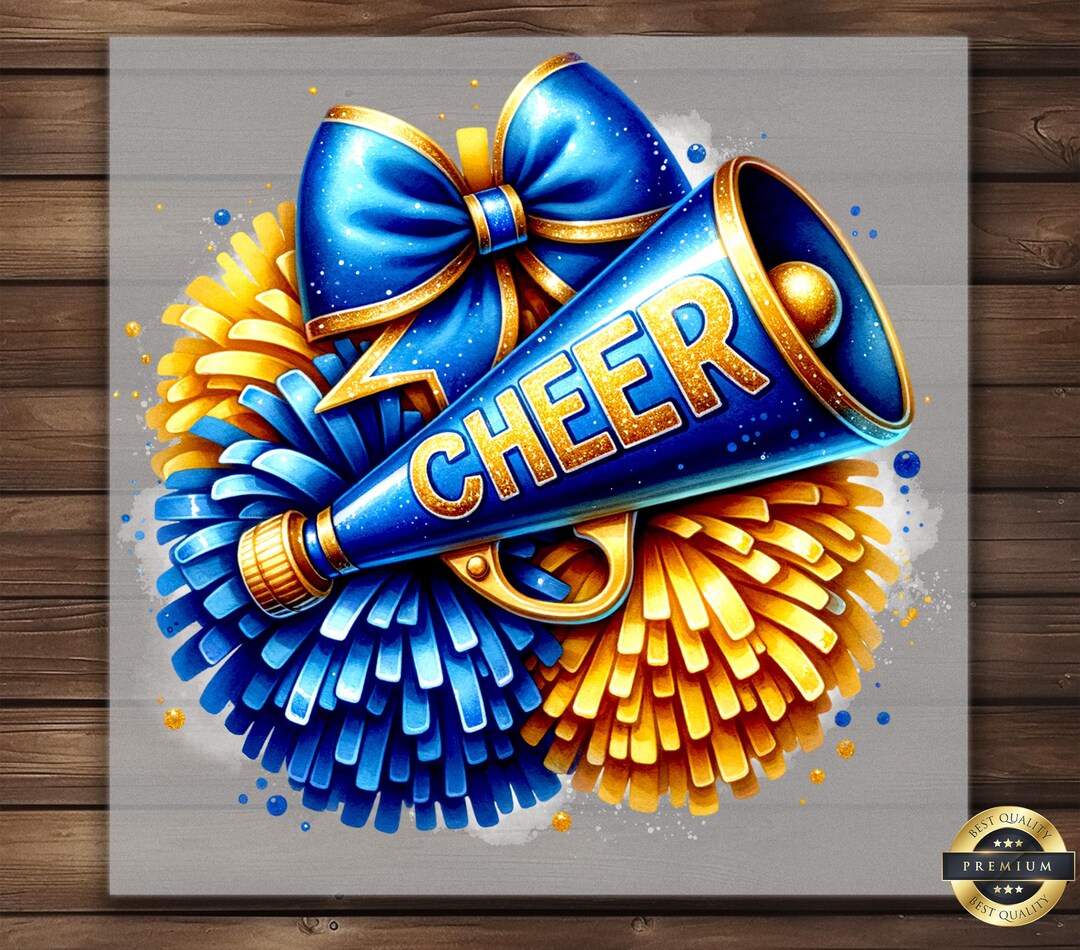 Cheer Megaphone and Bow DTF Transfer, Blue and Yellow Iron-on Design ...