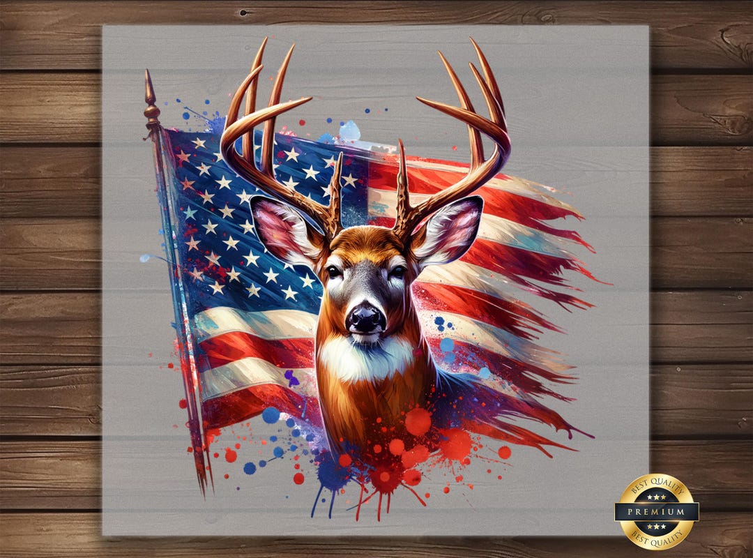 Patriotic Deer DTF Transfer, Rustic Design With American Flag, Perfect ...