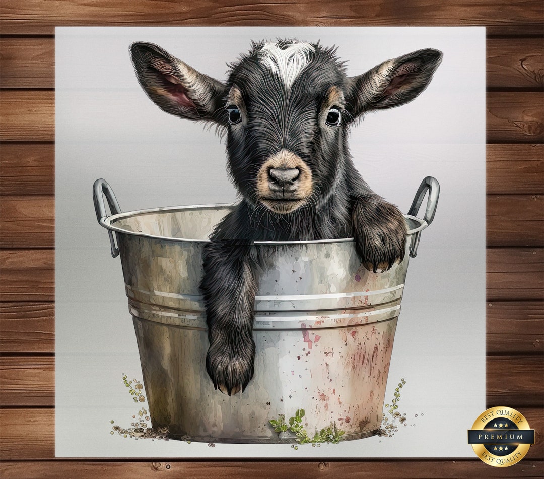 Baby Goat in a Bucket DTF Transfer, Adorable Farmyard Design, Easy ...