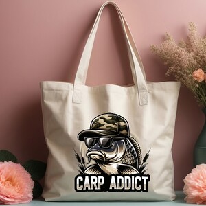 Carp Addict DTF Transfer, Funny Carp Fishing Design for Apparel, Easy ...