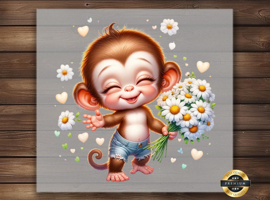 Smiling Baby Monkey DTF Transfer - Fun Floral Animal Design - Etsy
