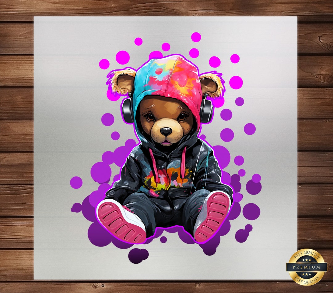 Teddy Bear DTF Transfer, Colorful Design, Artistic Cartoon Graphic ...