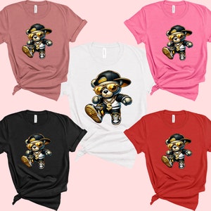 Hip Hop Teddy Bear Graffiti DTF Transfer, Cartoon Design, Ready to ...