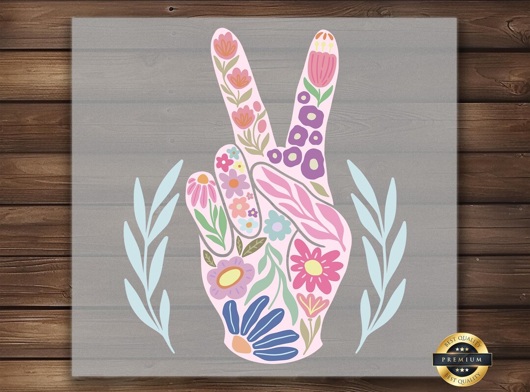 Peace Sign DTF Transfer, Floral Pattern Art Design, DIY Ready to Press ...