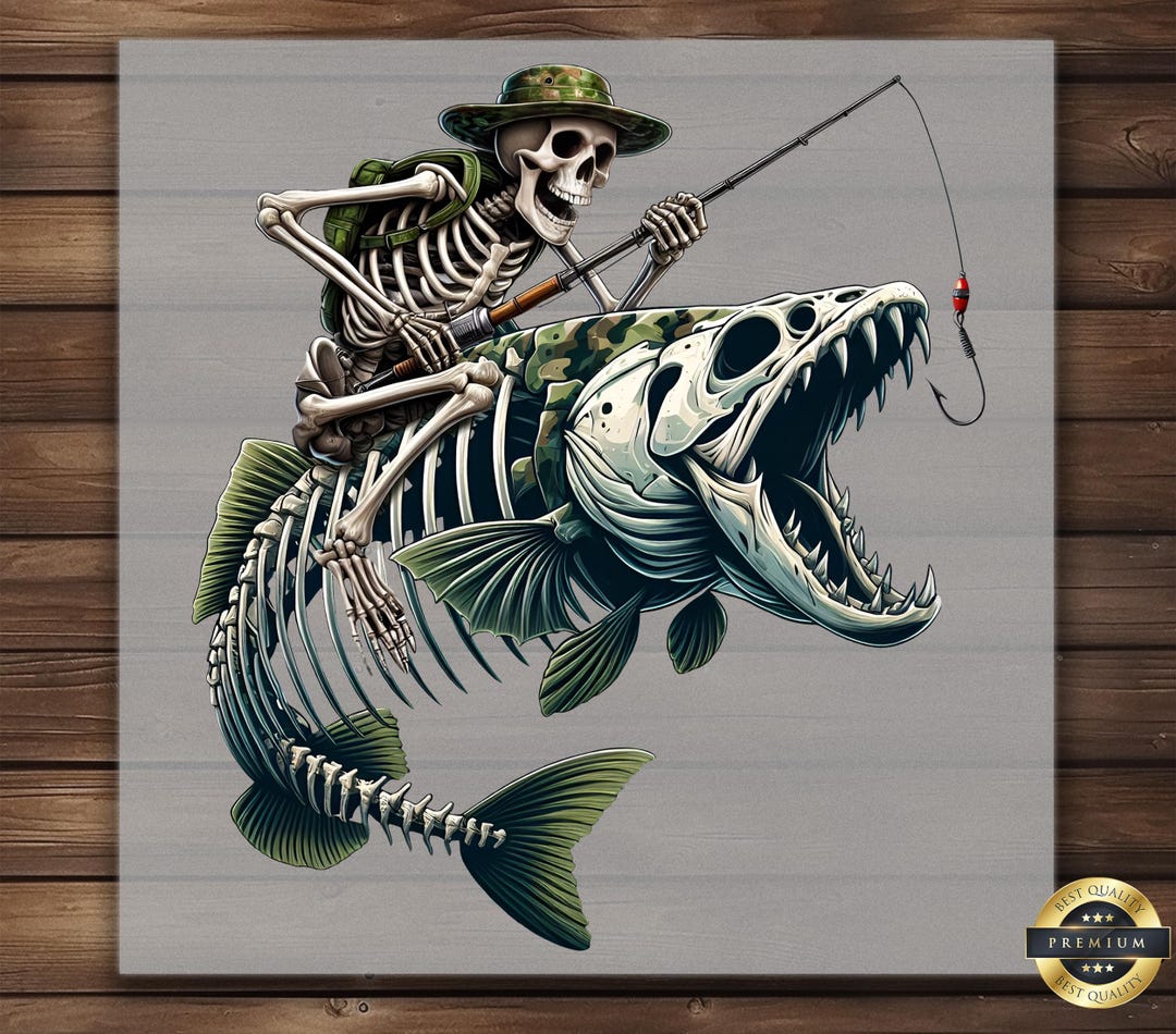 Fishing Skeleton DTF Transfer: Bold Iron-on Decal - Etsy