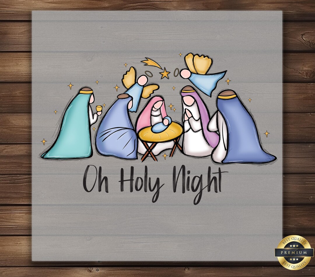 Oh Holy Night Nativity Scene DTF Transfer, Baby Jesus and Angels Iron ...
