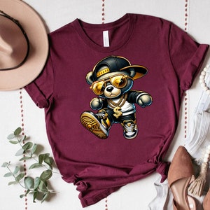 Hip Hop Teddy Bear Graffiti DTF Transfer, Cartoon Design, Ready to ...