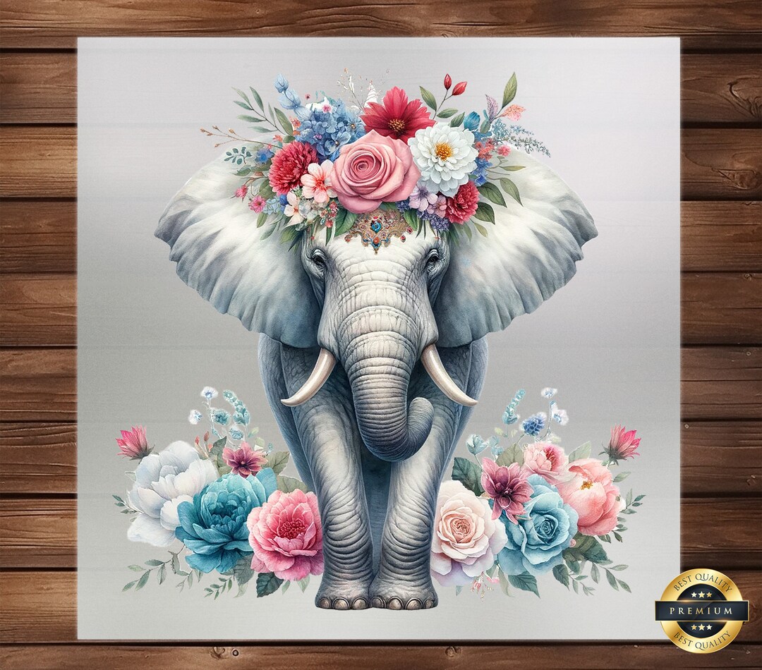 Elephant Clipart DTF Transfer: Floral Elephant Design - Etsy