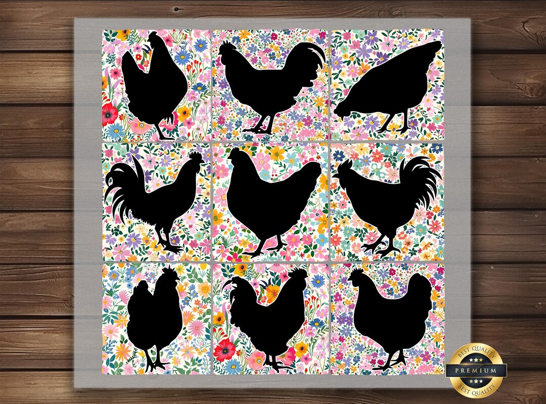 Chicken DTF Transfer, Floral Background Silhouette, Ready to Press Iron ...
