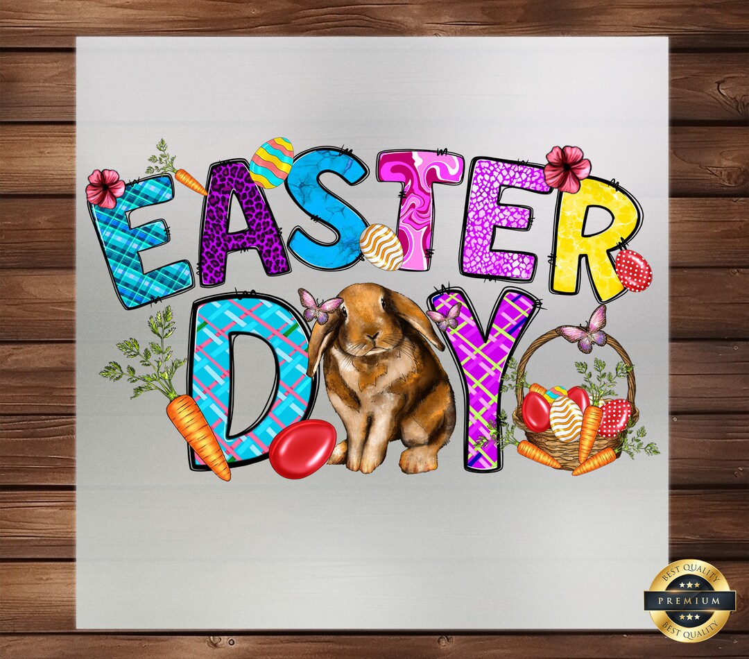 Easter Day With Rabbit DTF Transfer: Happy Easter Day DTF, Western Easter Design, Easter Eggs ...