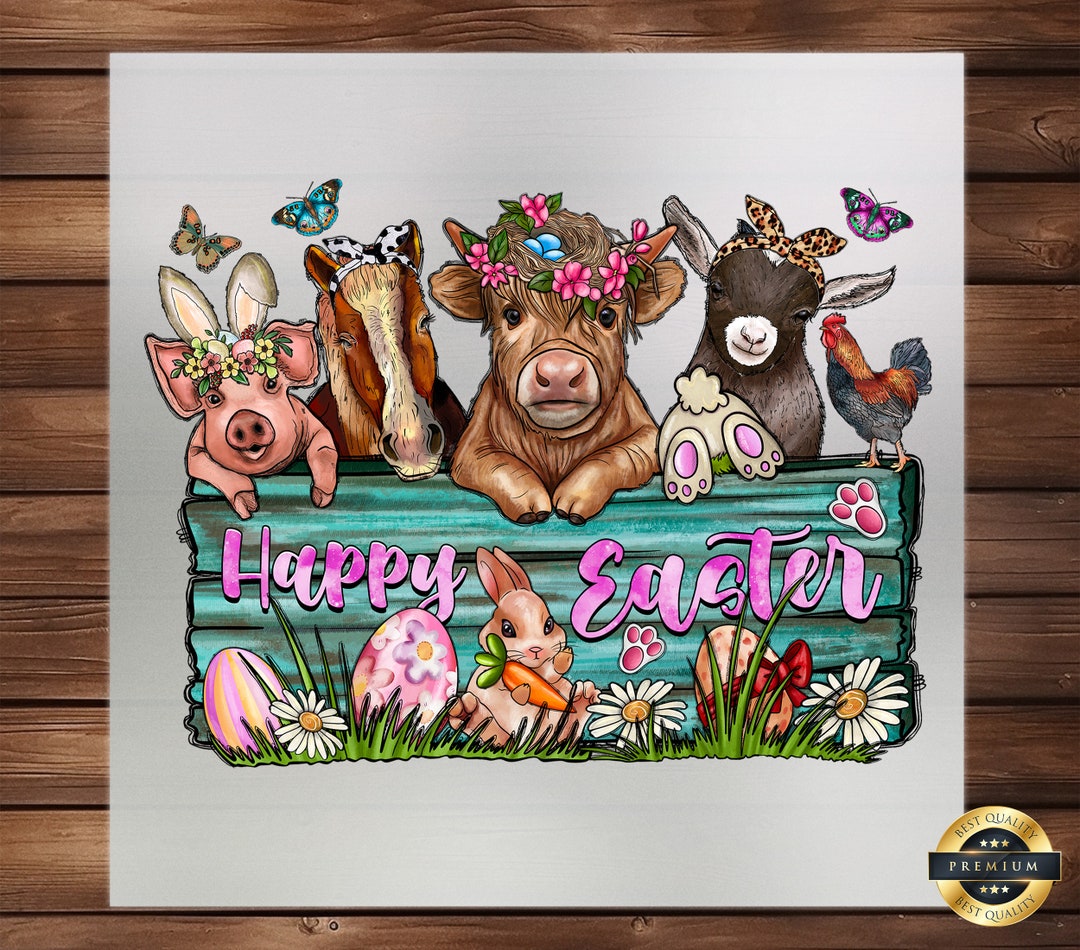 Happy Easter Farm Animals DTF Transfer, Whimsical Design, Easy ...