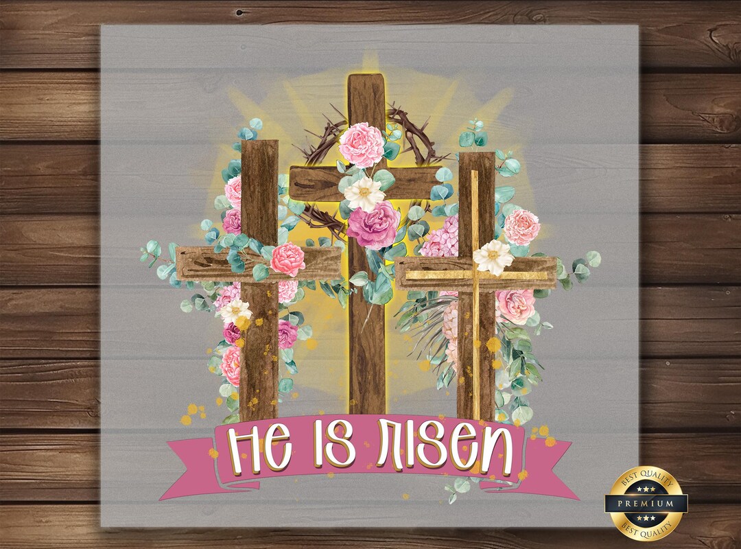 Floral Cross DTF Transfer: He is Risen, Easter Christian Print - Etsy