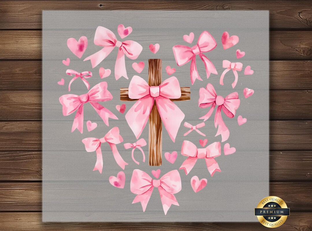 Cross With Pink Bows DTF Transfer, Heart and Floral Valentine Design ...