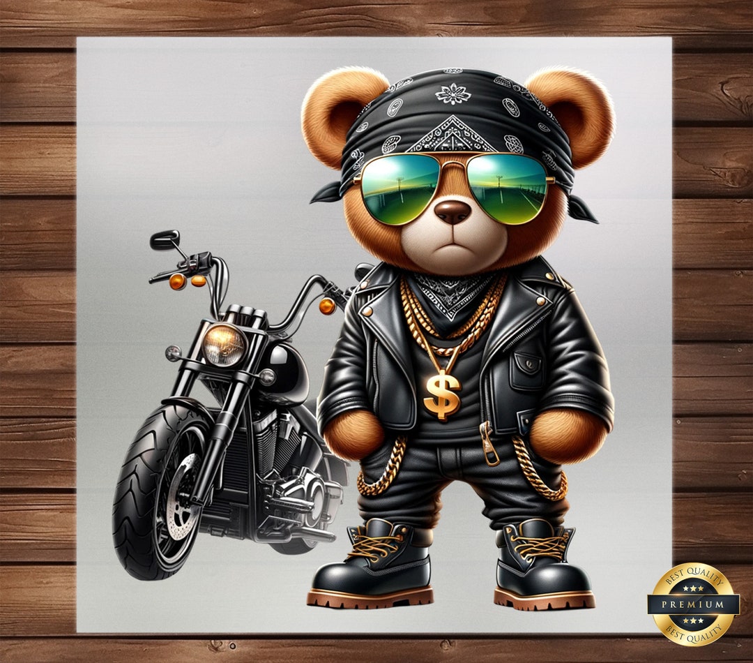 Hip Hop Biker Graffiti Bear Cartoon DTF Transfer, Urban Style Print ...
