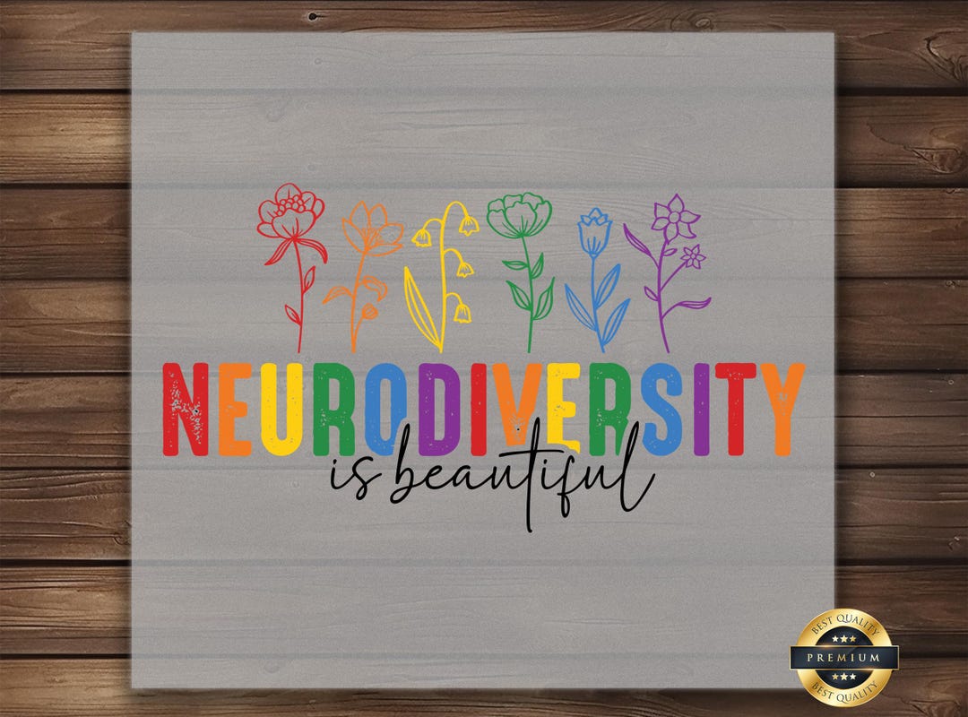 Neurodiversity DTF Transfer, Rainbow Lettering With Hand-drawn Floral ...