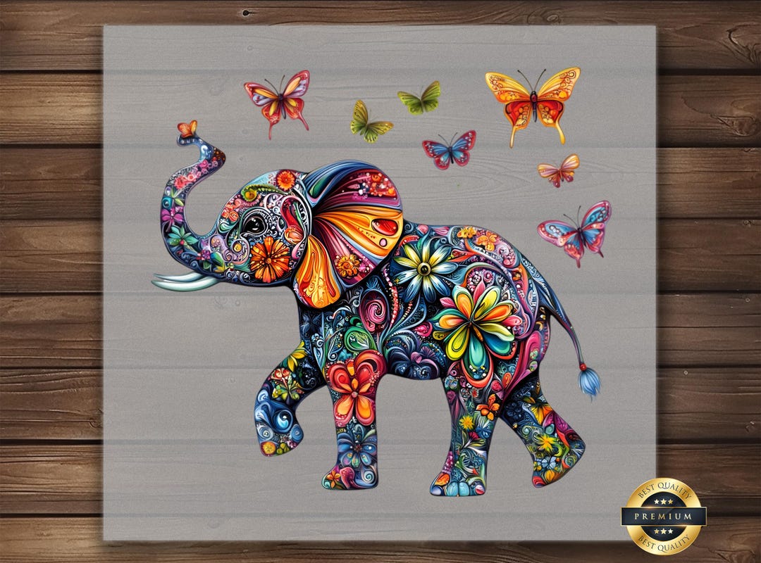 Pastel Elephant DTF Transfer: Butterfly Boho Apparel - Etsy