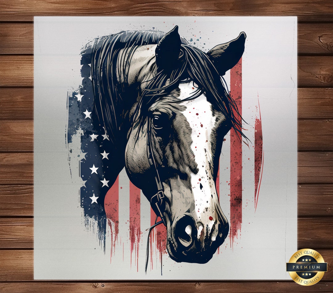 Horse USA Patriotic Flag DTF Transfer - Majestic & Nationalistic Design ...