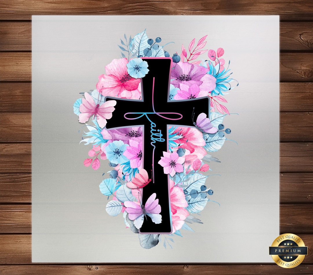 Floral Faith Cross DTF Transfer: Christian Apparel Art - Etsy
