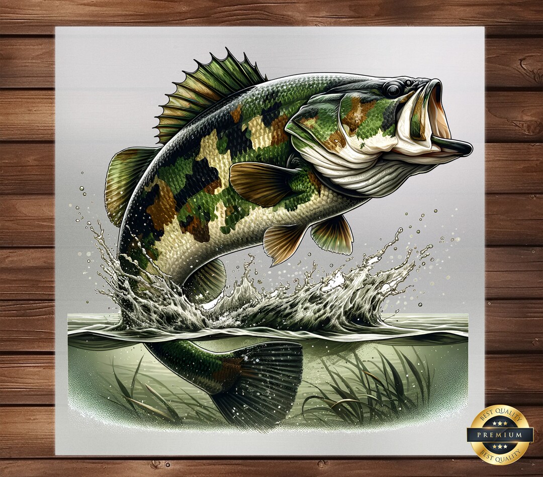 Camo Jumping Bass Fish Hunting DTF Transfer, Angler's Delight, Easy ...
