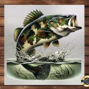 Military Style Jumping Bass Fish DTF Transfer: Angler's Iron-on Decal ...