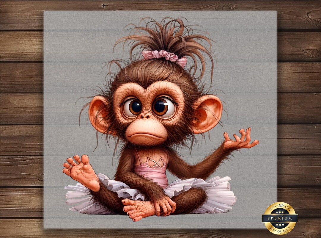 Happy Monkey Ballerina Dtf Transfer, Adorable Baby Monkey in White Tutu ...