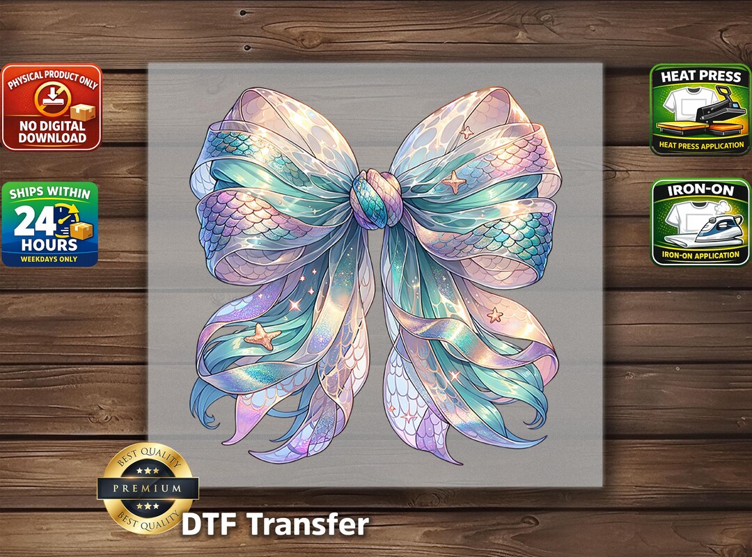 Mermaid Scale Bow DTF Transfer: Fantasy Pastel Ribbon Artwork - Etsy