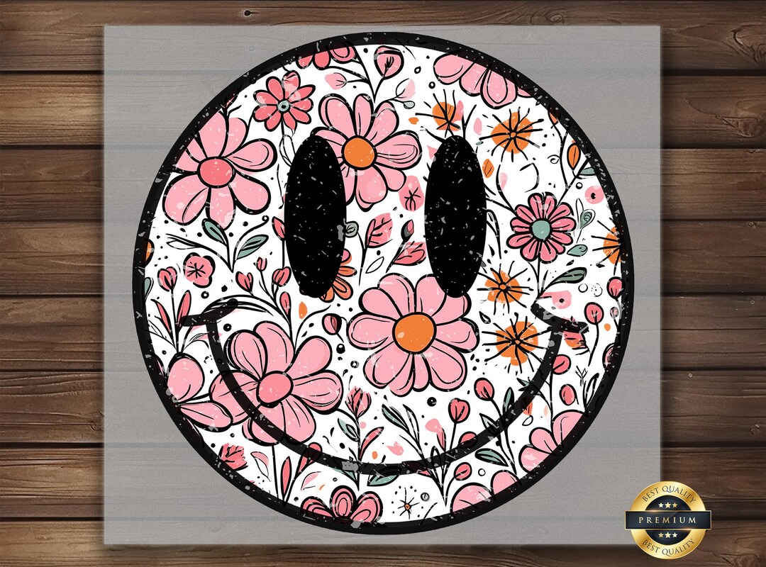 Floral Smiley Face DTF Transfer: Pink Flower Design - Etsy