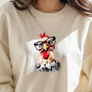 Geek Nerd Chicken DTF Transfer: Quirky Scholarly Design - Etsy