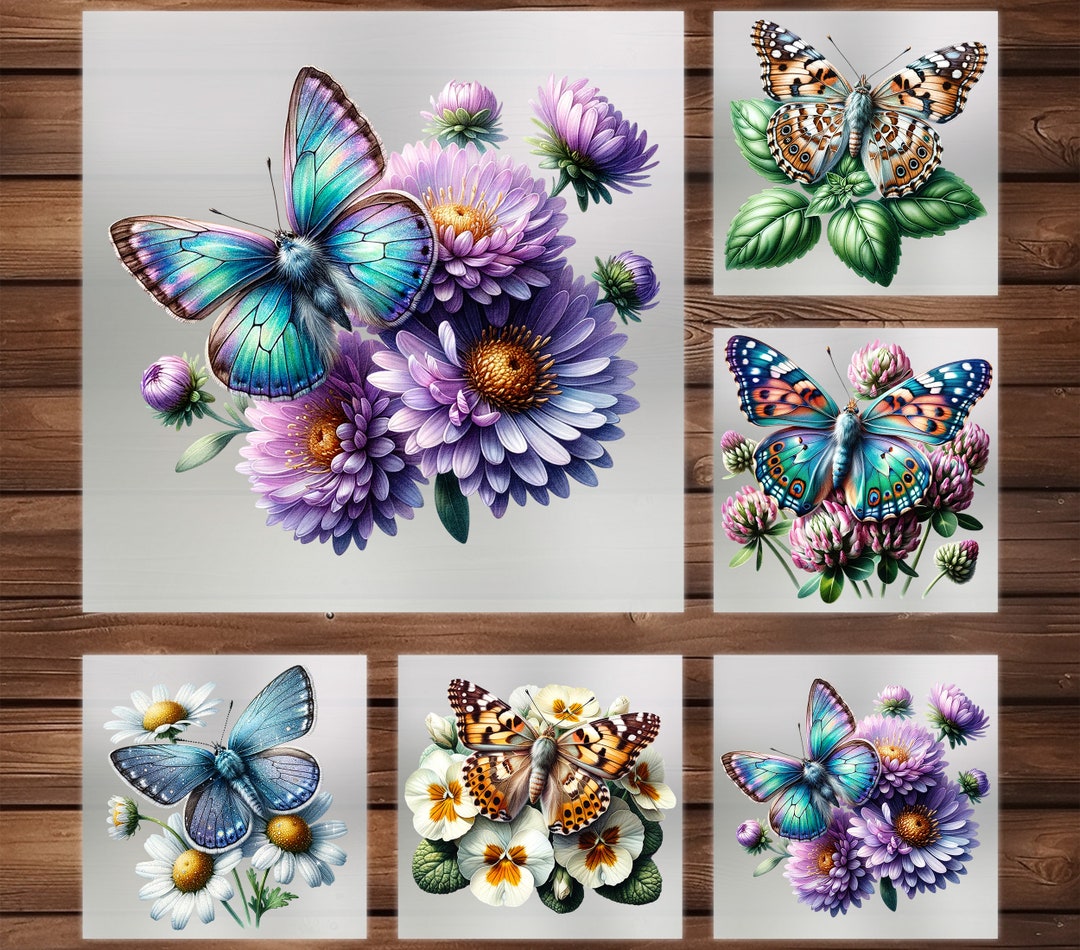 Butterfly Flowers DTF Transfer, 5 Unique Designs, Ready to Press, Iron ...