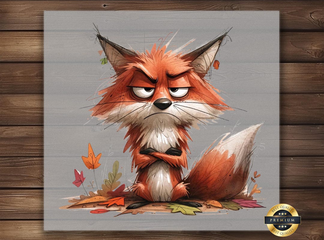 Angry Fox DTF Transfer, Cute Grumpy Forest Animal Print, Funny Wildlife ...