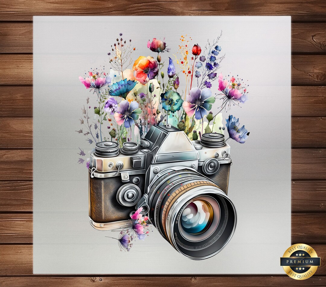 Nature's Lens: Photo Camera With Wild Flowers DTF Transfer - Capture ...