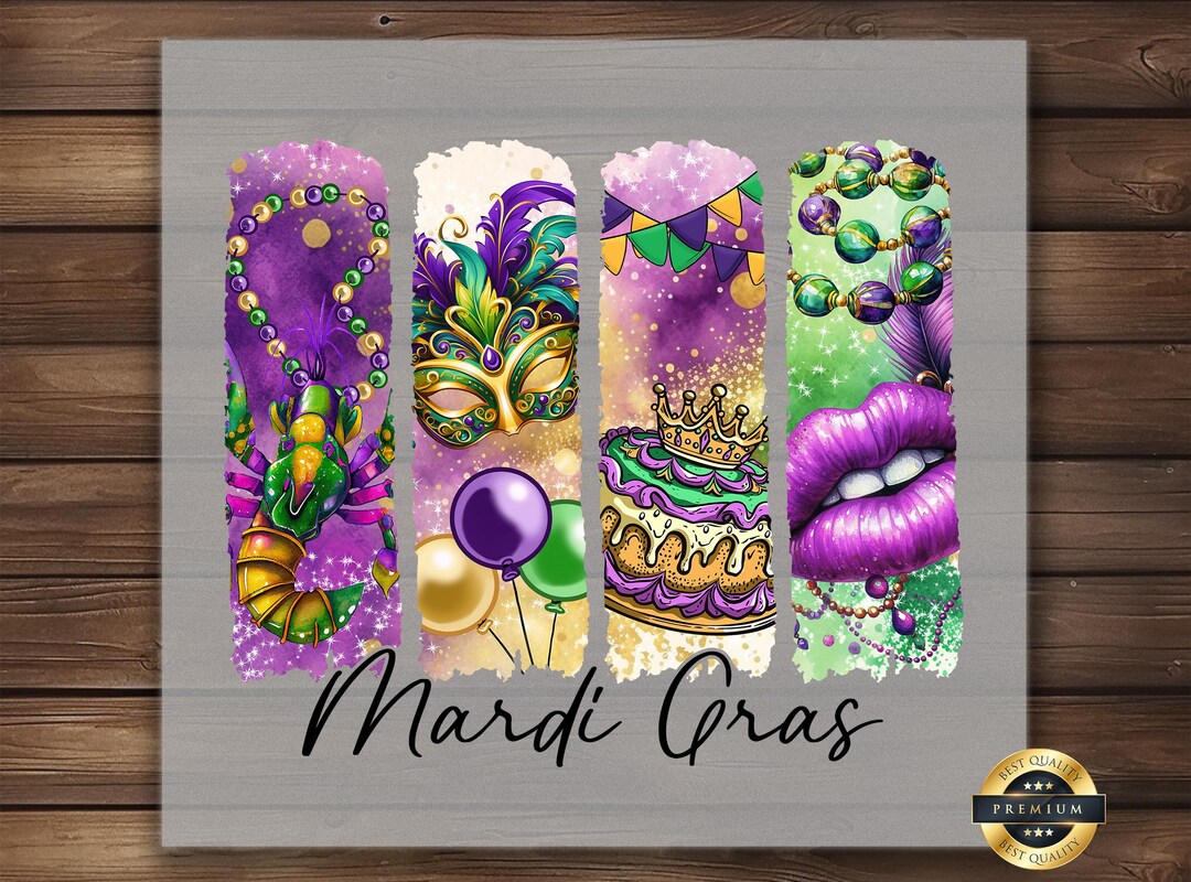 Mardi Gras DTF Transfer, Crawfish, Mask, King Cake and Beads Design ...