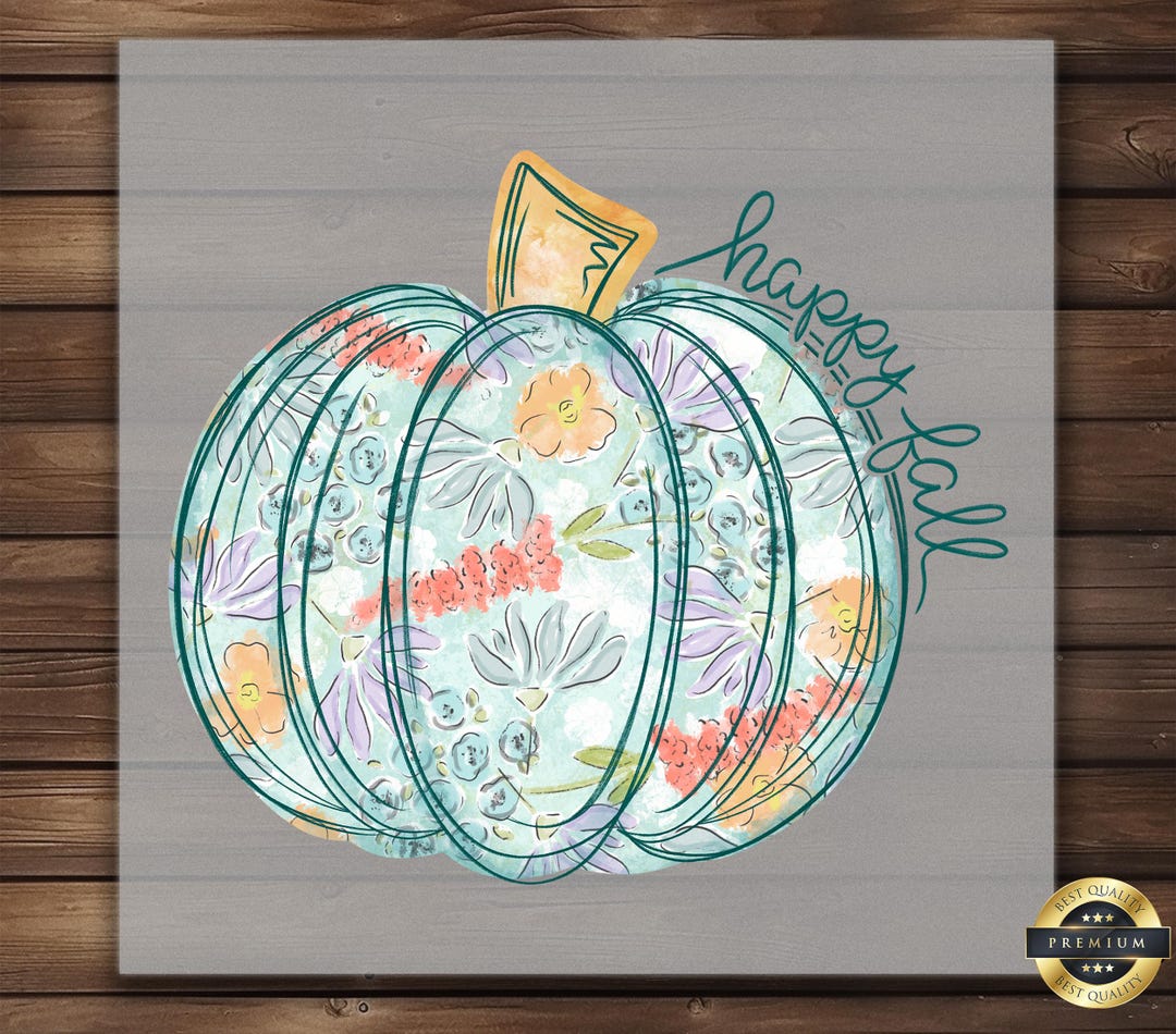 Blue Floral Pumpkin DTF Transfer, Elegant Fall Iron-on Design DIY ...