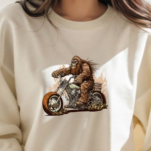 Bigfoot Riding Classic Motorcycle DTF Transfer, Whimsical & Adventurous ...