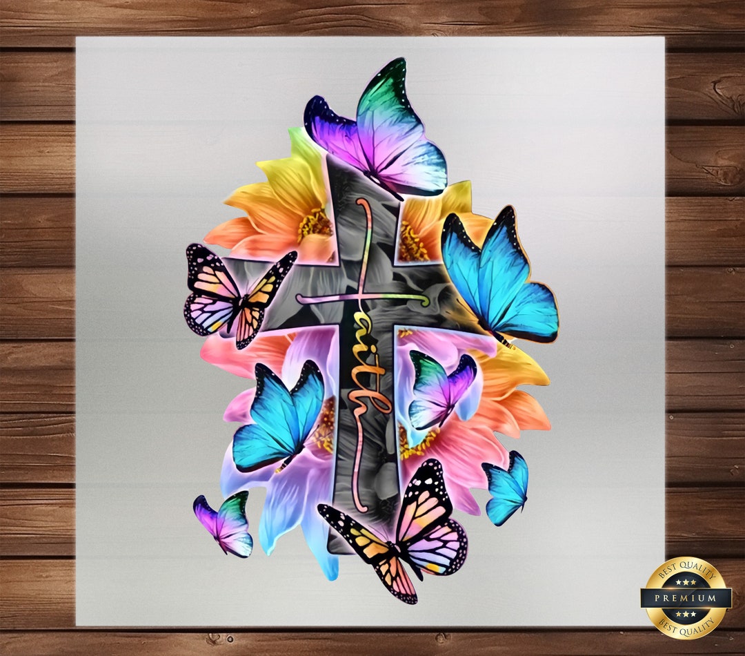 Faith Cross & Butterfly Sunflower DTF Transfer: Ready to Press - Etsy