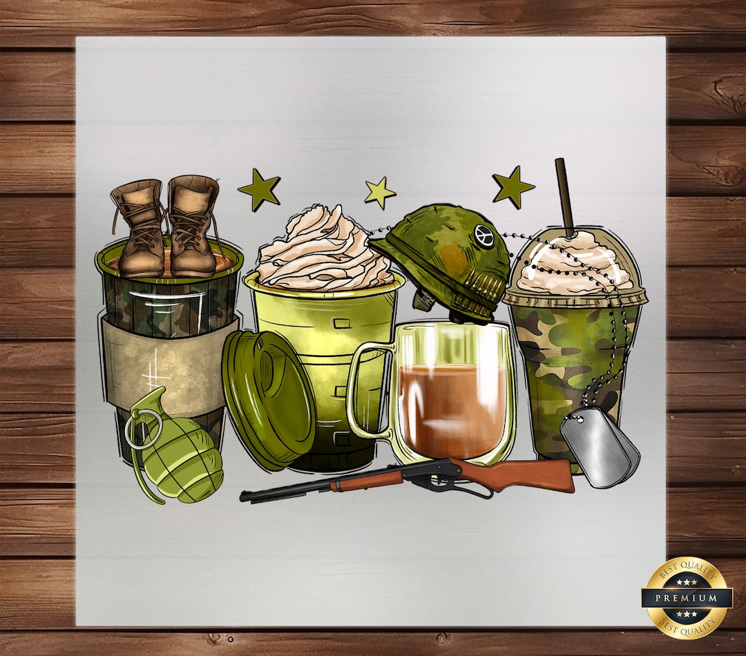 Army Coffee Cups DTF Transfer, Military-themed Caffeine Motif, Service ...