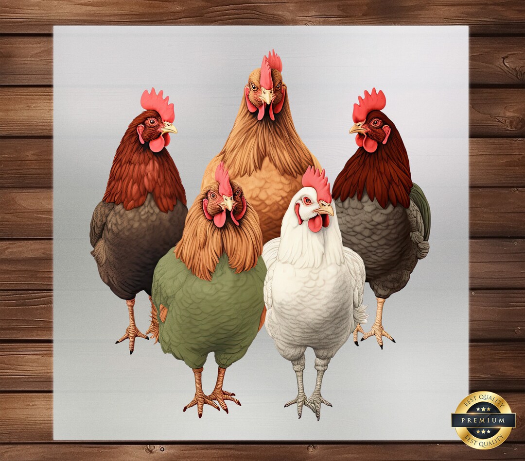 Set of 5 Chickens DTF Transfers - Whimsical Poultry-themed Iron-on ...