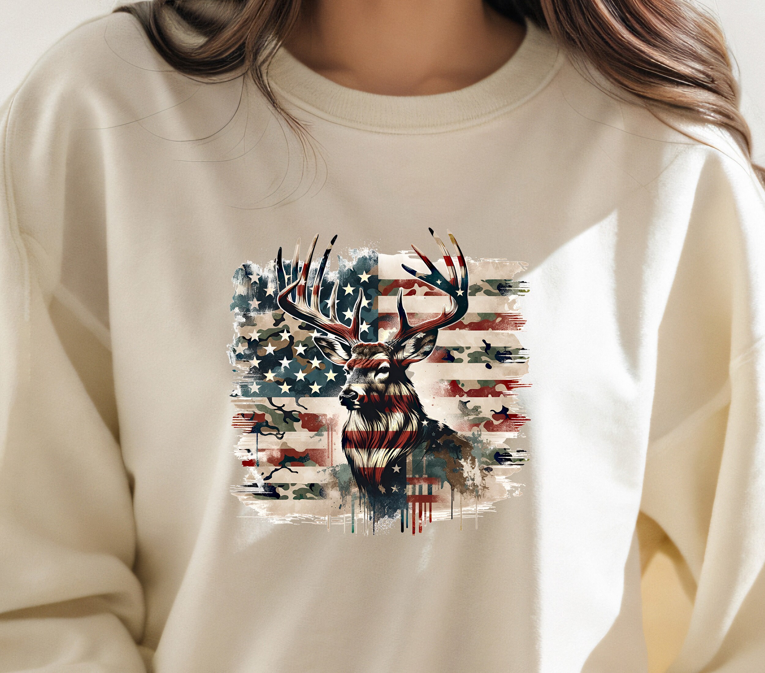 Military Style Deer American Flag DTF Transfer: Patriotic Hunting ...