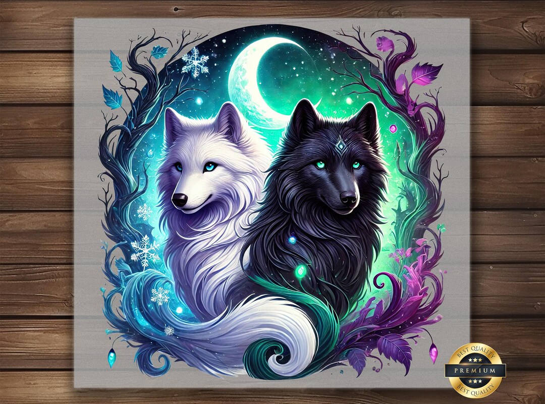Dual Wolves DTF Transfer, Mystical Night Forest With Moon, Ready to ...