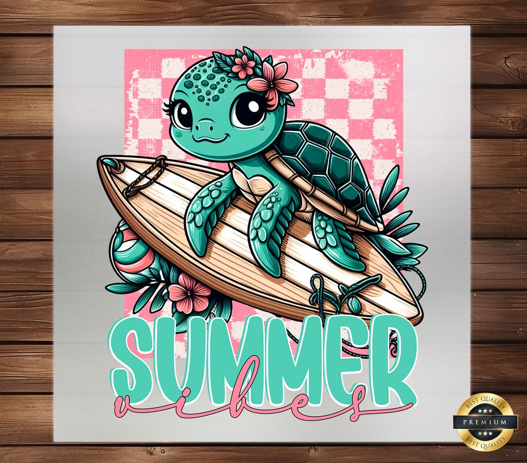 Summer Vibes Turtle DTF Transfer, Beach Design, Iron on Decal, Ready ...