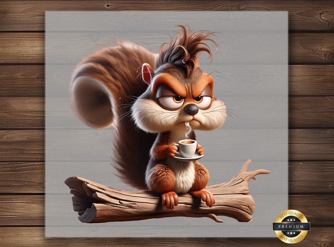 Grumpy Squirrel DTF Transfer, Funny Coffee Lover Print, Cute Woodland Animal Shirt, Ready to ...