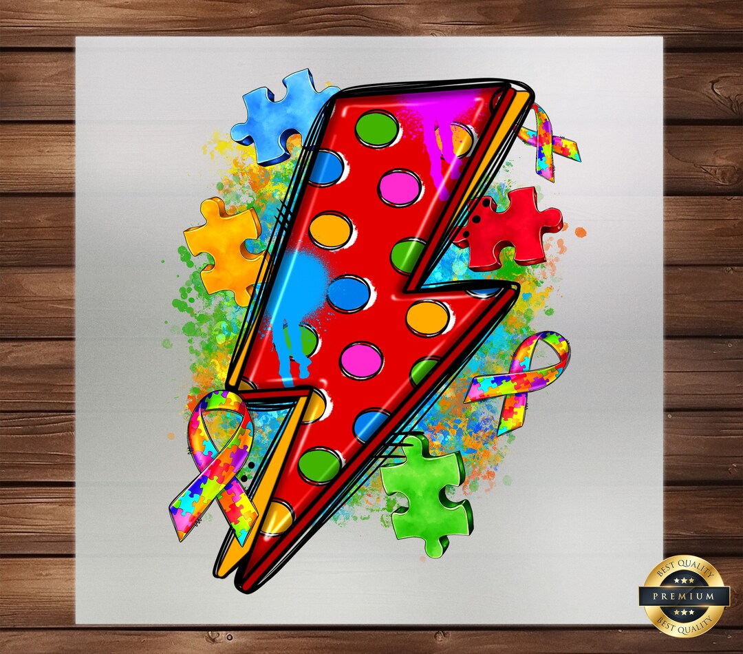 Autism Lightning Bolt DTF Transfer - Spark Awareness and Support With ...