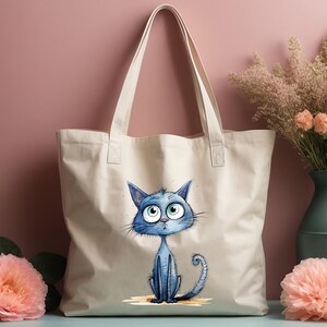 Sad Blue Cat DTF Transfer, Adorable Melancholy Kitty Print, Artistic ...