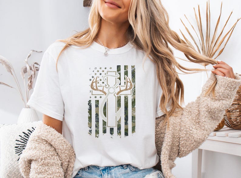 Fishing Hook Deer Antler DTF Transfer: Camo American Flag Ready to ...