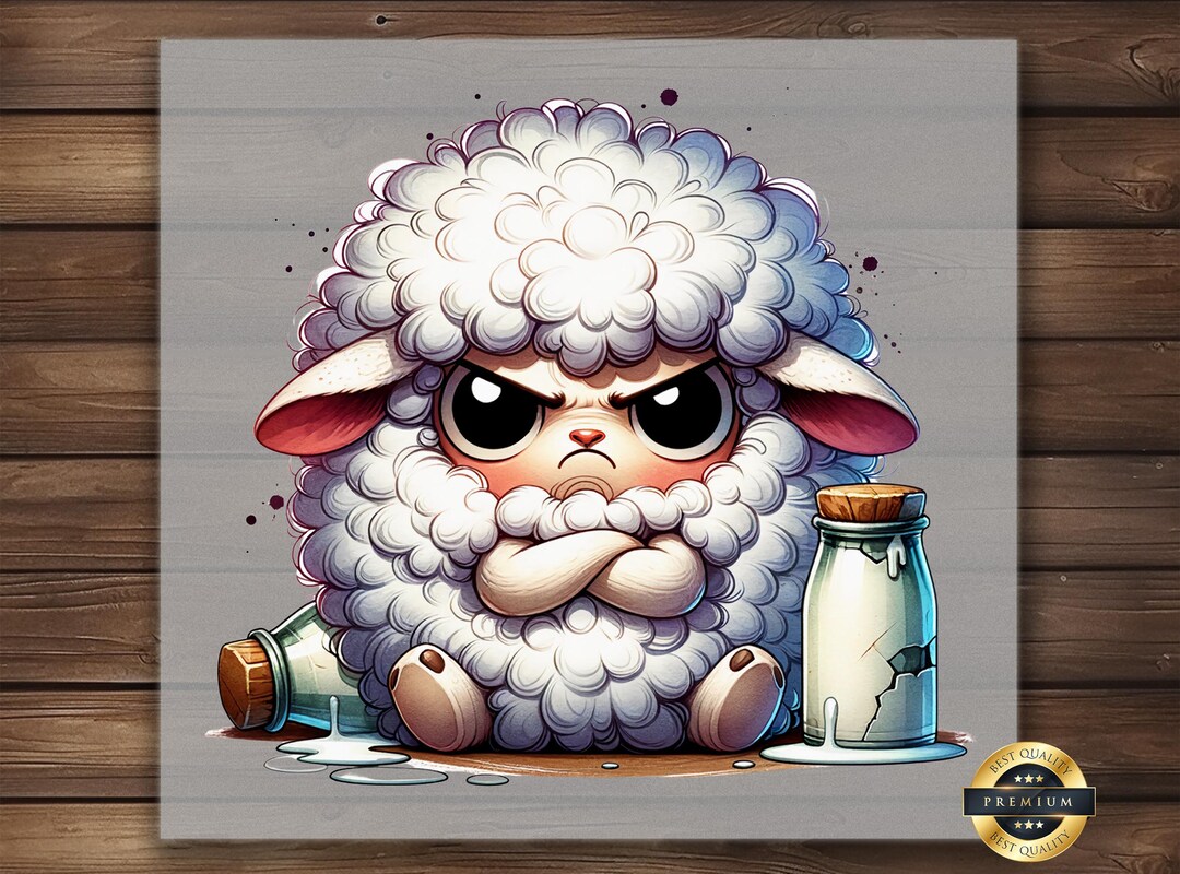 Grumpy Sheep DTF Transfer, Funny Angry Lamb Cartoon Print, Cute Farm ...