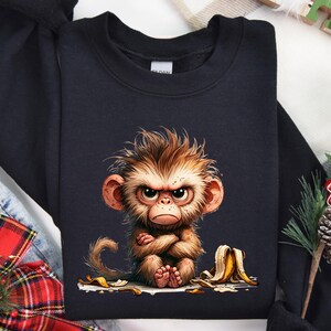 Angry Monkey DTF Transfer, Cute Grumpy Ape With Bananas, Funny Animal ...